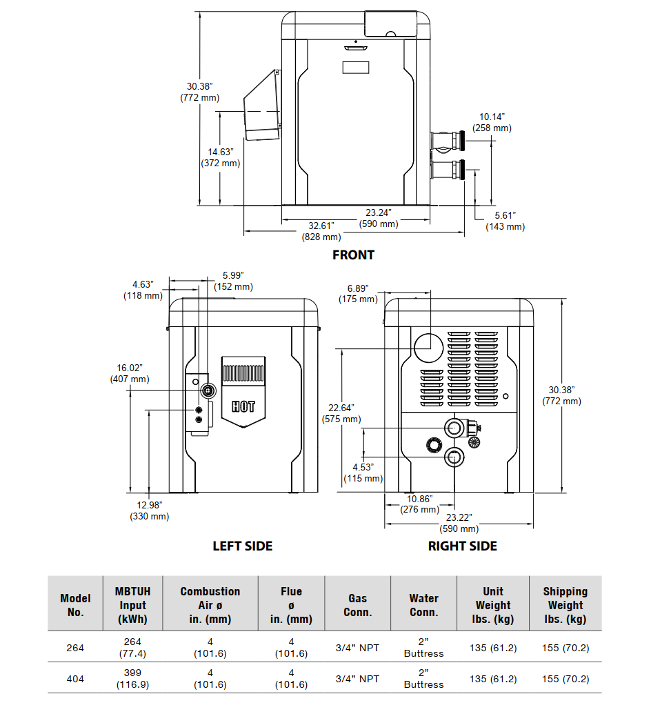Raypak Avia Line NiTek Gas Heaters, Low NOx, WiFi Ready, 264BTU